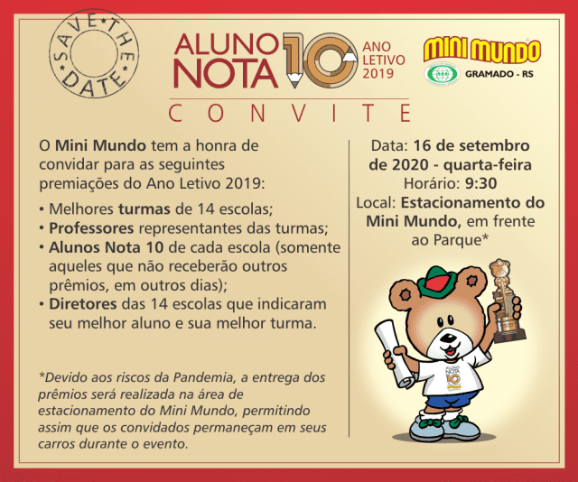 Entrega de prêmios do Aluno Nota 10 será em formato drive-in | Portal da Folha